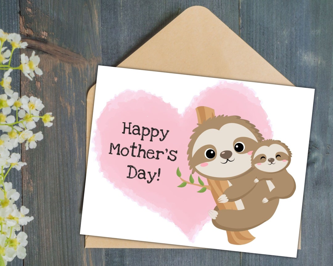 Mom and Baby Sloth Mother's Day Card, Printable Mother's Day Card, Cute ...