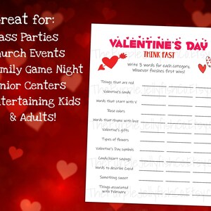 Think Fast Game, Printable Valentines Day Games, Valentines Activity ...