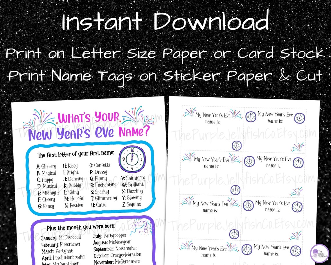 What's Your New Year's Eve Name Game, Printable New Years Eve Game for ...