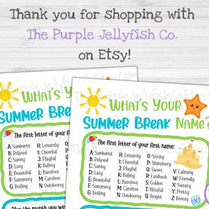 What's Your Summer Break Name Summer Name Game Printable - Etsy
