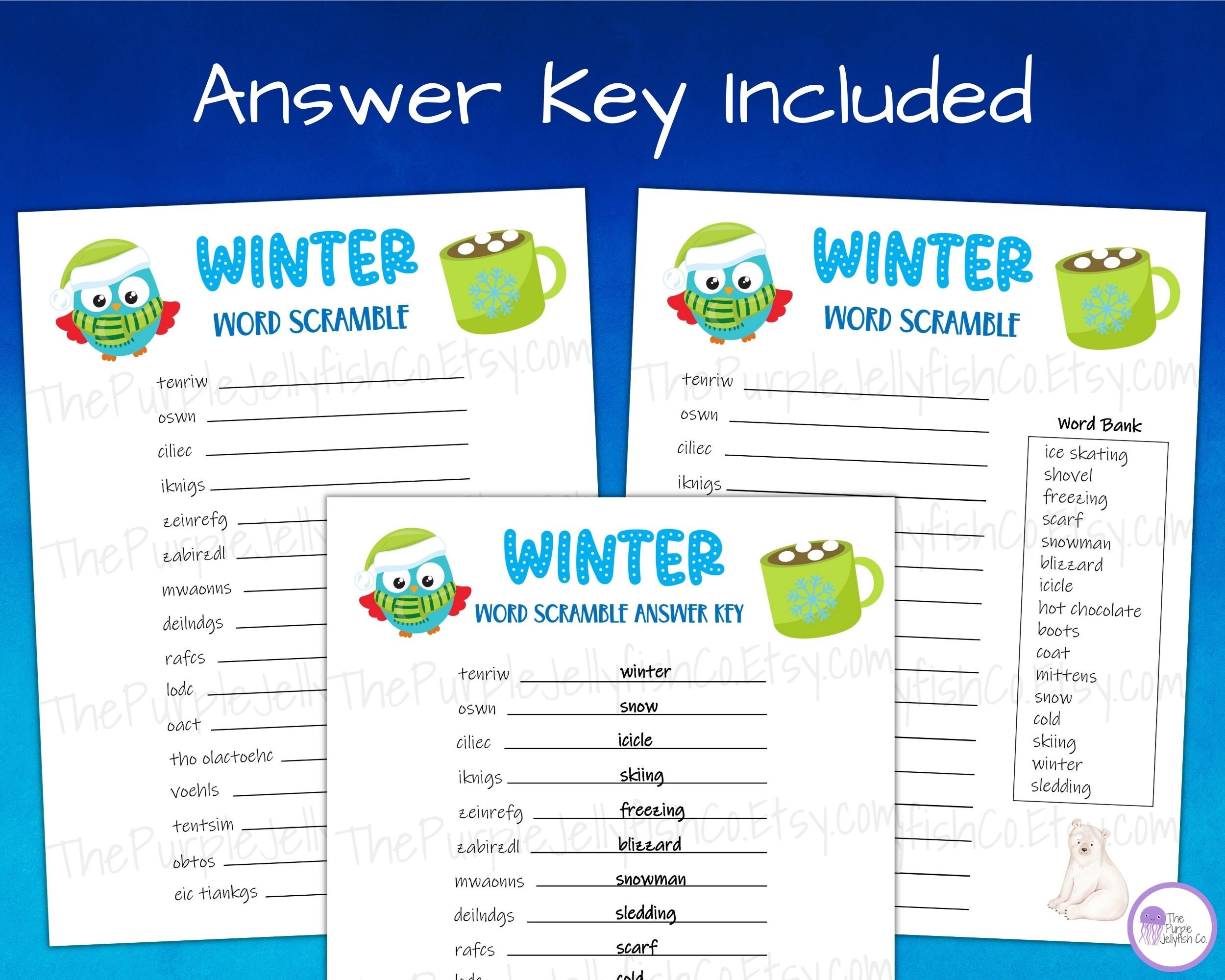 Winter Word Scramble, Printable Winter Activities for Kids & Adults ...