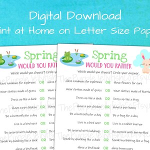 Would You Rather Game Printable Spring Activity for Kids, This or That ...