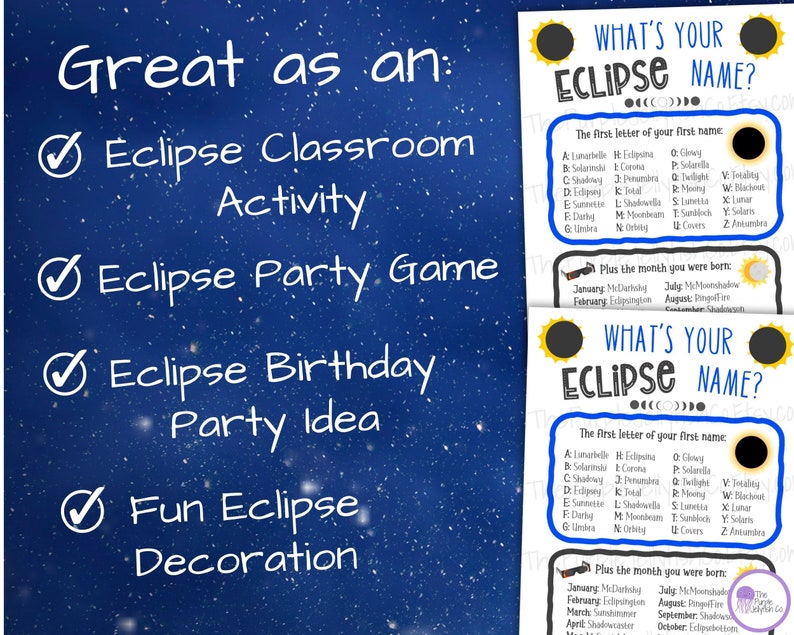 Whats Your Eclipse Name Game + Name Tags, Printable Eclipse Activity ...