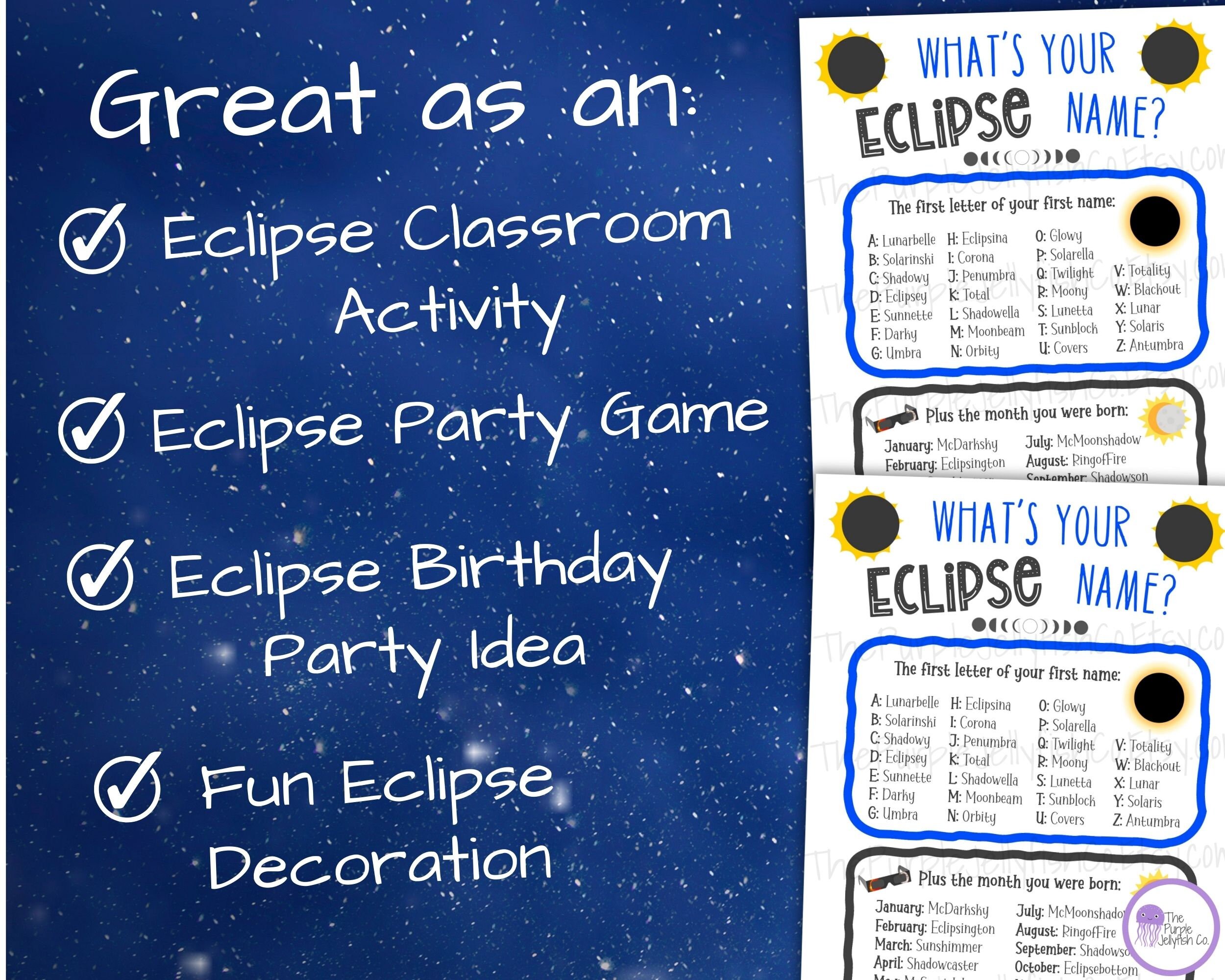 Whats Your Eclipse Name Game + Name Tags, Printable Eclipse Activity ...