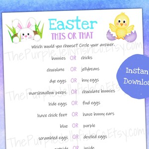 Easter This or That Game for Kids, Printable Easter Activity, Easter ...