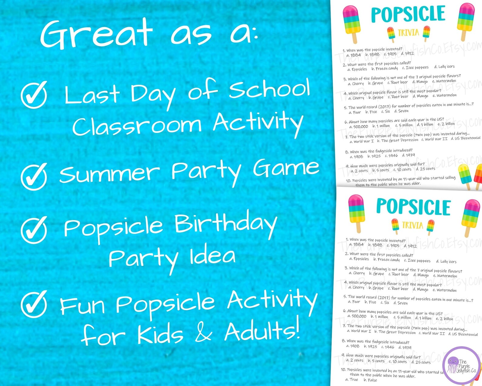 Popsicle Trivia Game Printable, Summer Popsicle Party Idea, Popsicle ...