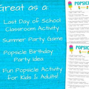 Popsicle Trivia Game Printable, Summer Popsicle Party Idea, Ice Cream ...