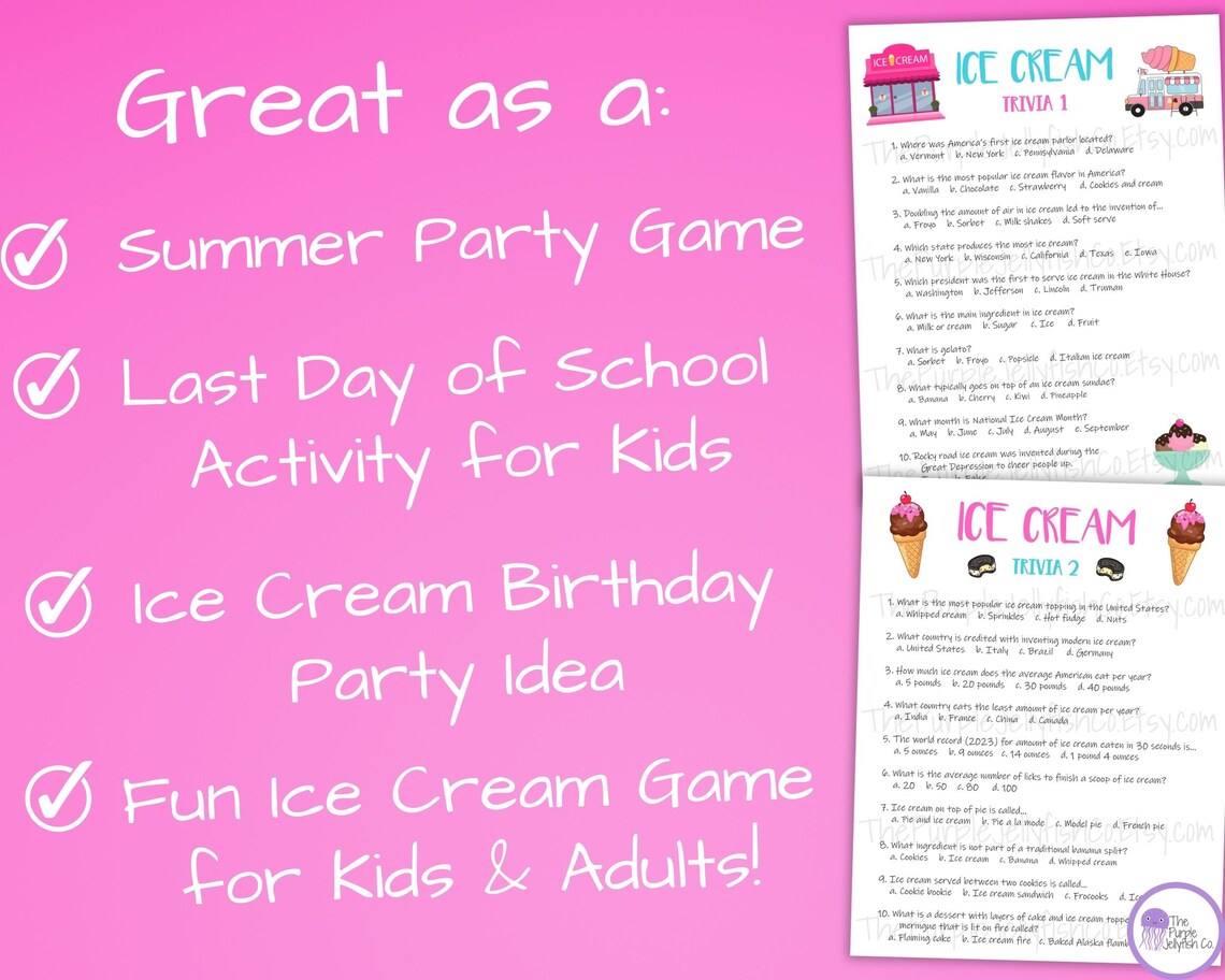 Ice Cream Trivia Game, Printable Summer Activity for Kids & Adults, Fun ...
