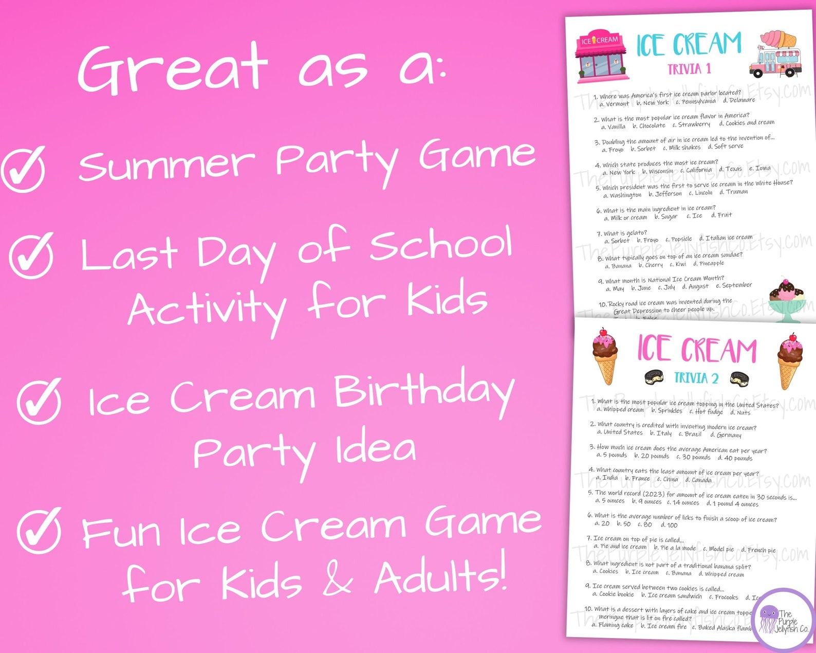 Ice Cream Trivia Game, Printable Summer Activity for Kids & Adults, Fun ...