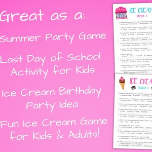 Ice Cream Trivia Game, Printable Summer Activity for Kids & Adults, Fun ...