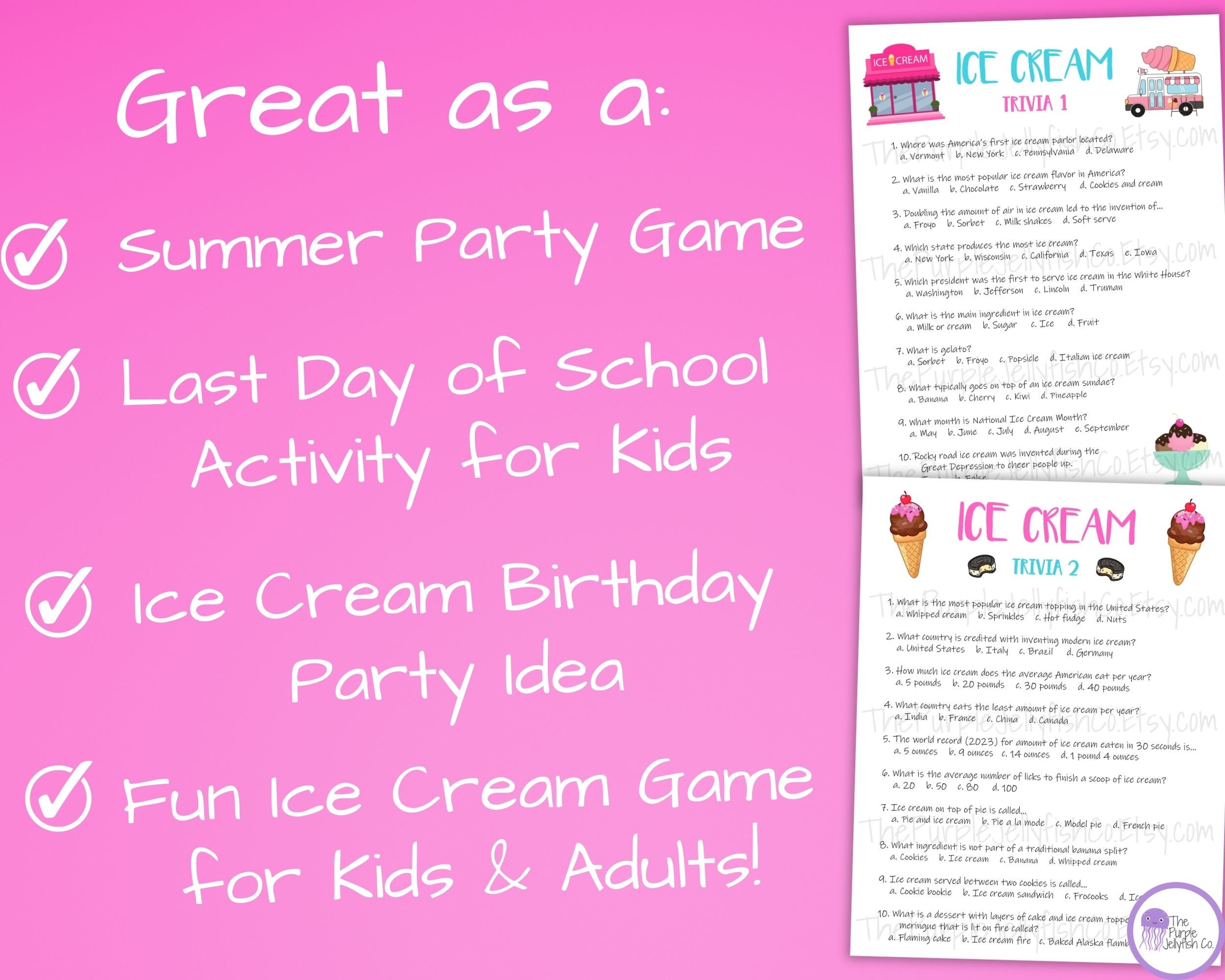 Ice Cream Trivia Game, Printable Summer Activity for Kids & Adults, Fun ...
