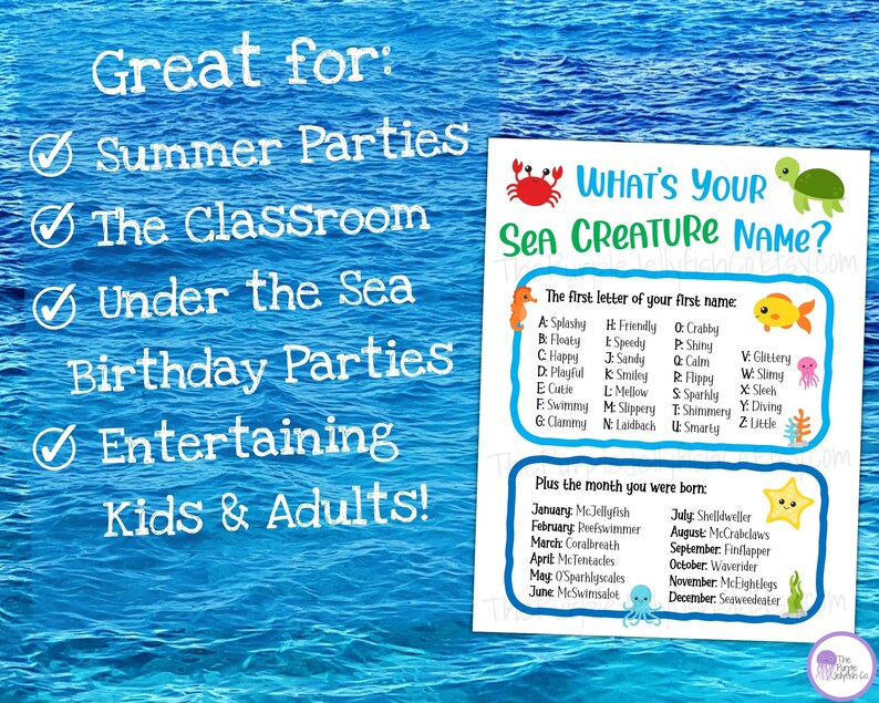 Under the Sea Name Game, Ocean Theme Party Decor, Under the Sea Party ...