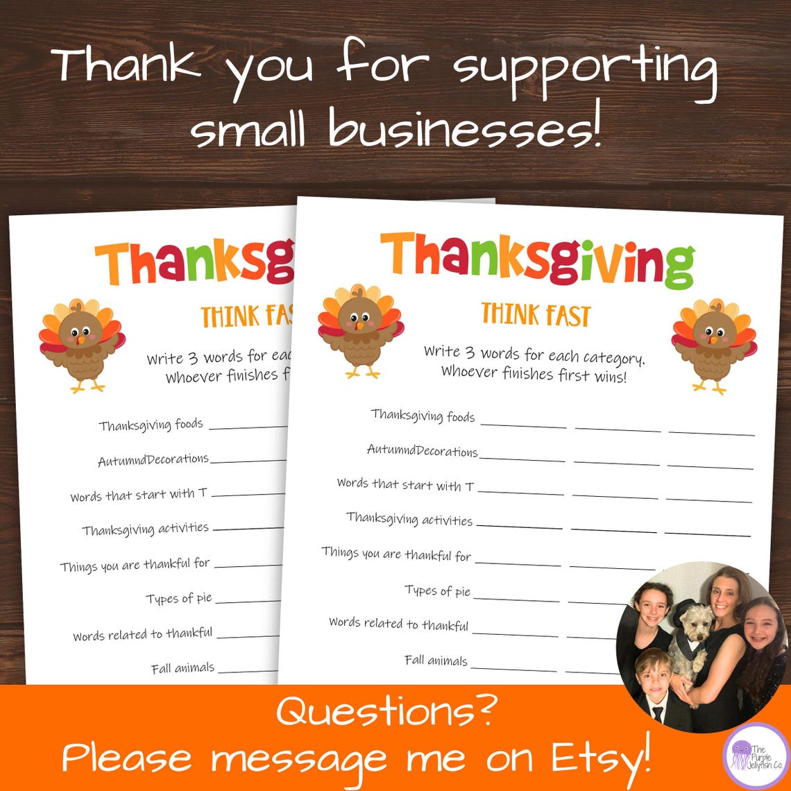 Thanksgiving Think Fast Game, Thanksgiving Family Game, Friends ...