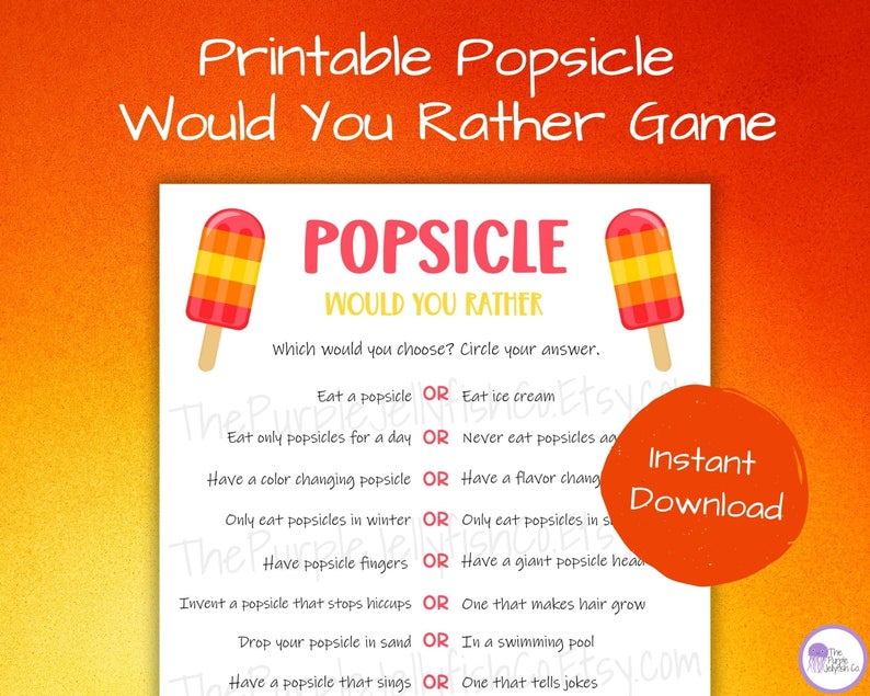 Popsicle Party Game, Would You Rather Questions for Kids Teens Adults ...