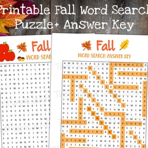 Fall Word Search Puzzle Printable for Kids & Adults, Autumn Theme Word ...