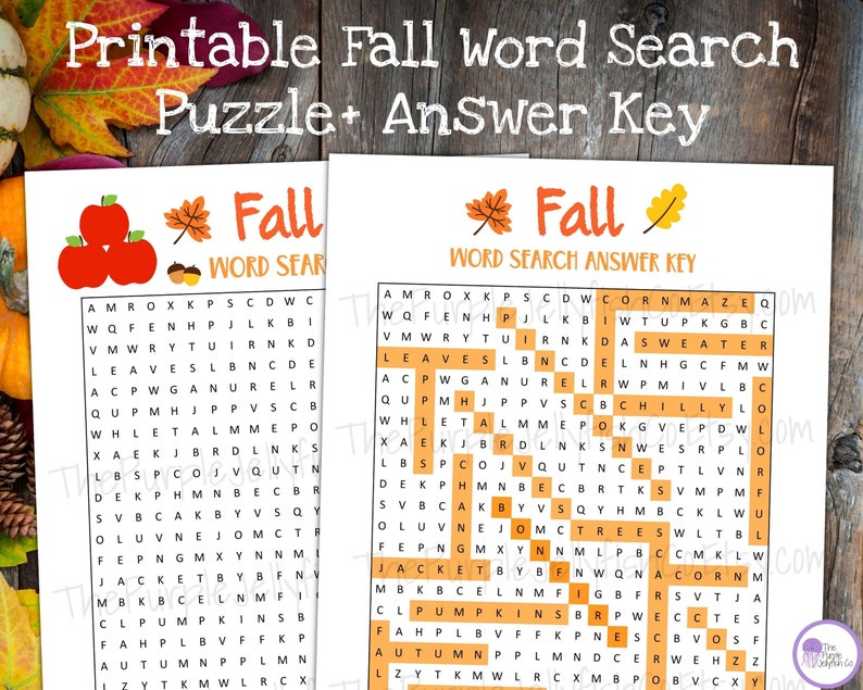 Fall Word Search Puzzle Printable for Kids & Adults, Autumn Theme Word ...