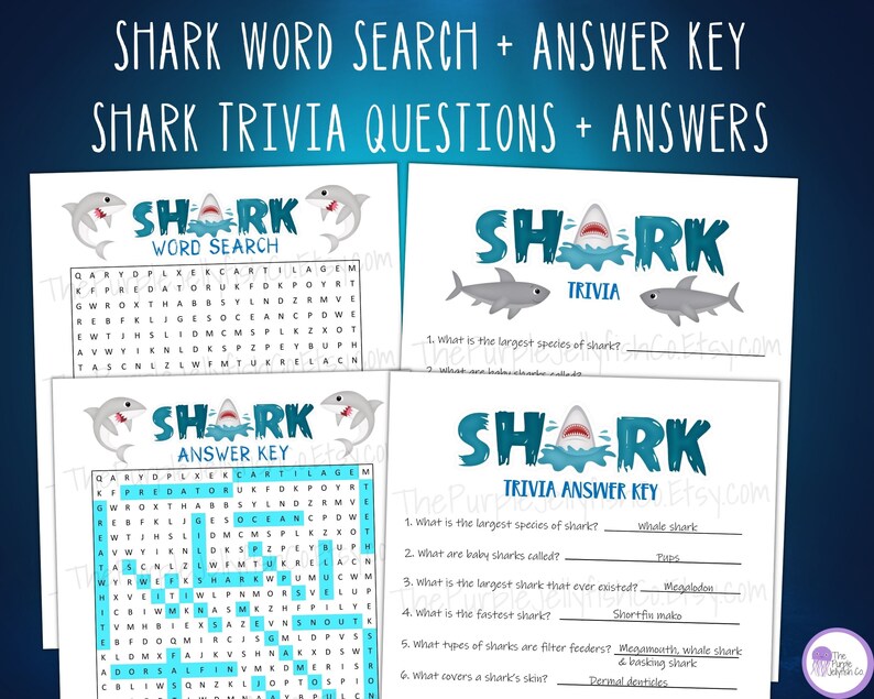 Shark Games Bundle, Shark Birthday Party Ideas, Shark Week Games, Shark ...