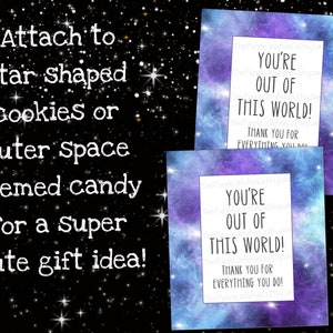 Out of This World Appreciation Gift Tags, Outer Space Themed Printable ...
