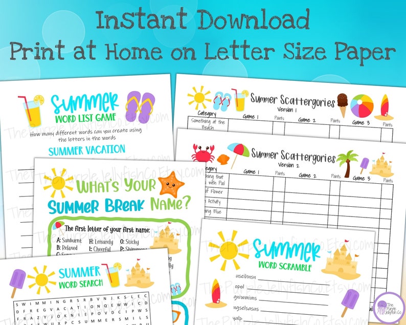 Summer Activities for Kids, Printable Summer Games, End of Year ...