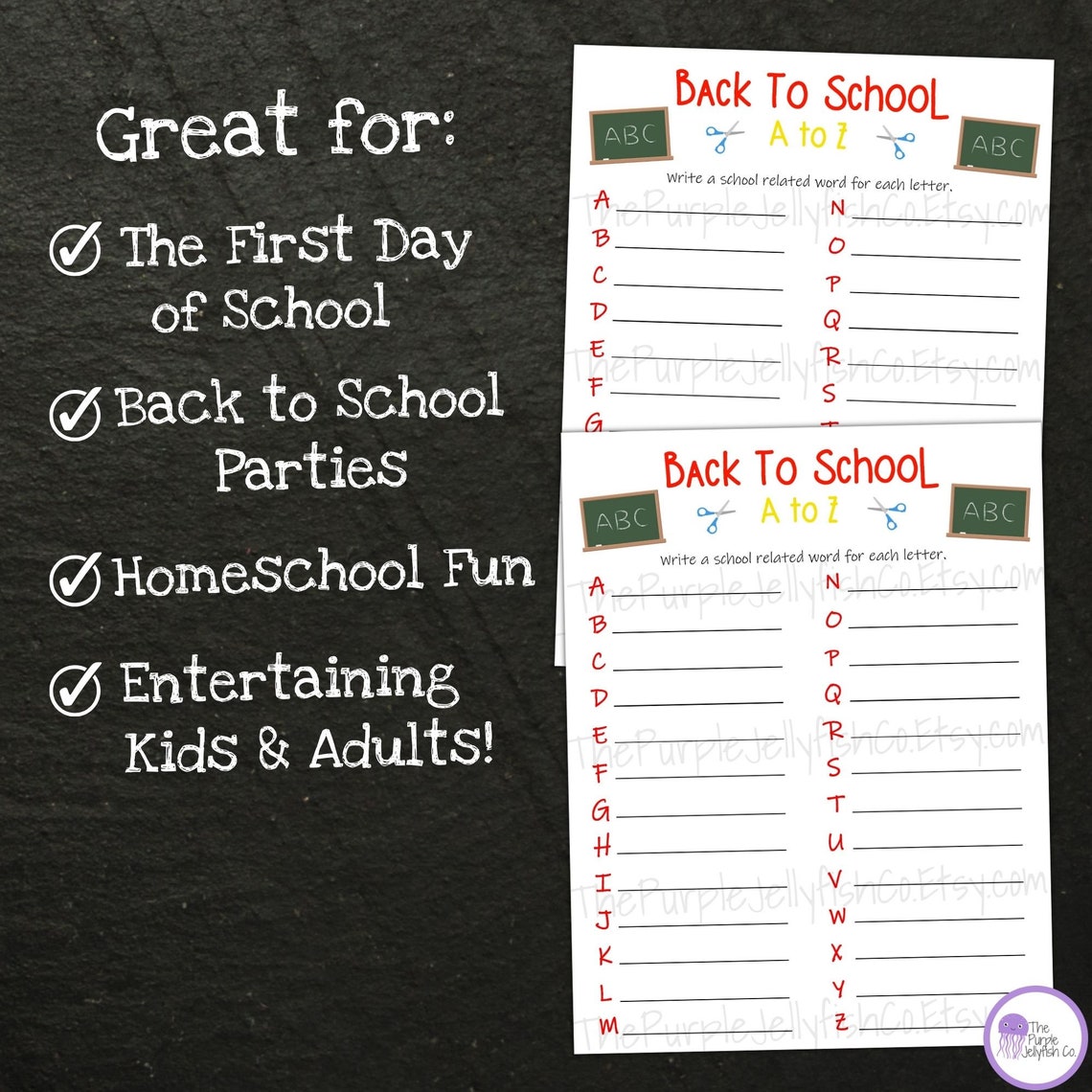 Back to School Alphabet Game for Kids A to Z Worksheet Printable First ...