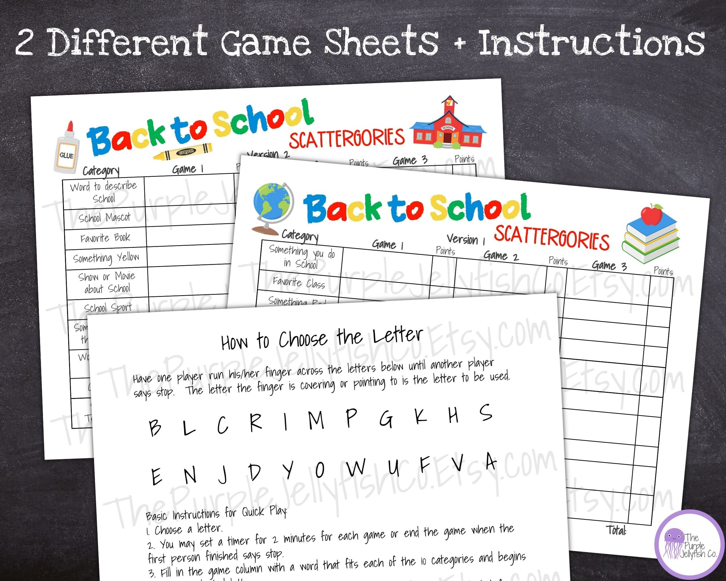 Back to School Scattergories Game Printable Kids First Day of School ...
