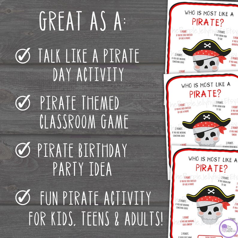 Who is Most Like a Pirate Game, Talk Like a Pirate Day Activity for ...