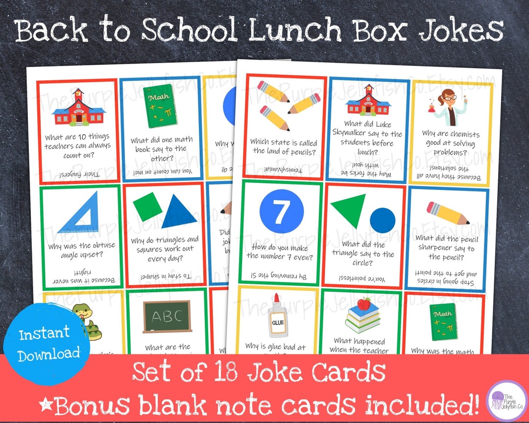 Back to School Lunch Box Notes Printable Lunchbox Jokes for Kids ...