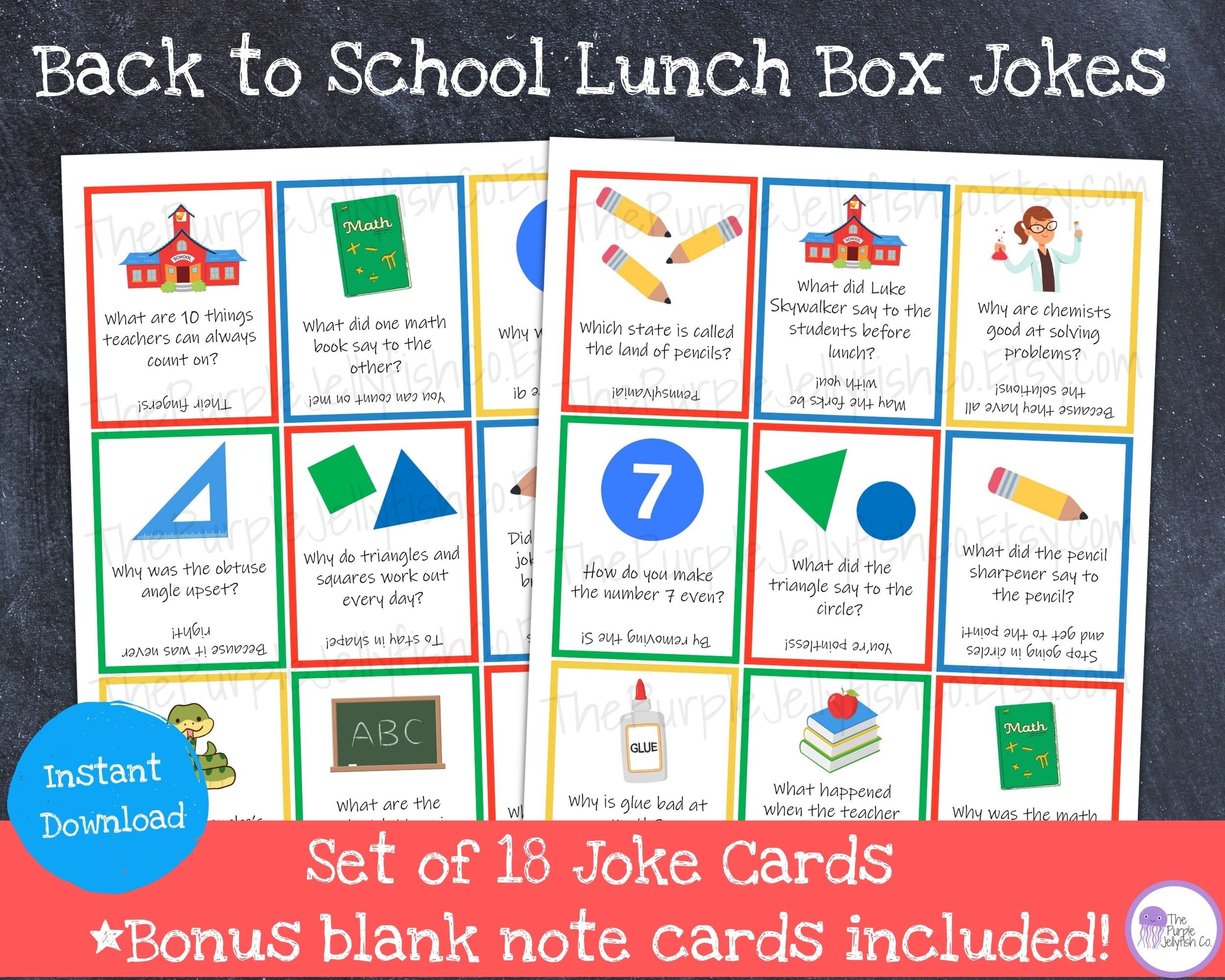 Back to School Lunch Box Notes Printable Lunchbox Jokes for Kids ...