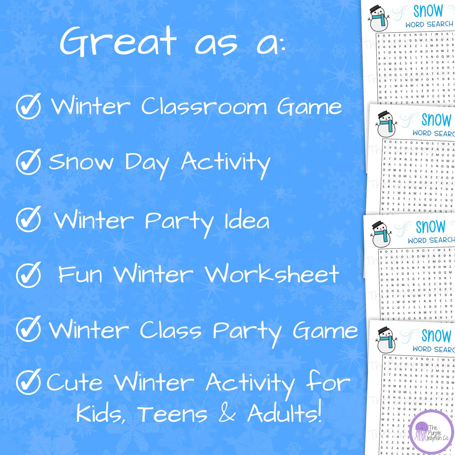 Winter Word Search Puzzle, Snow Games Winter Worksheet, Snow Day ...