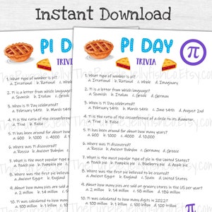 Pi Day Trivia Game for Kids and Adults, Printable Pi Day Activity, Pi ...