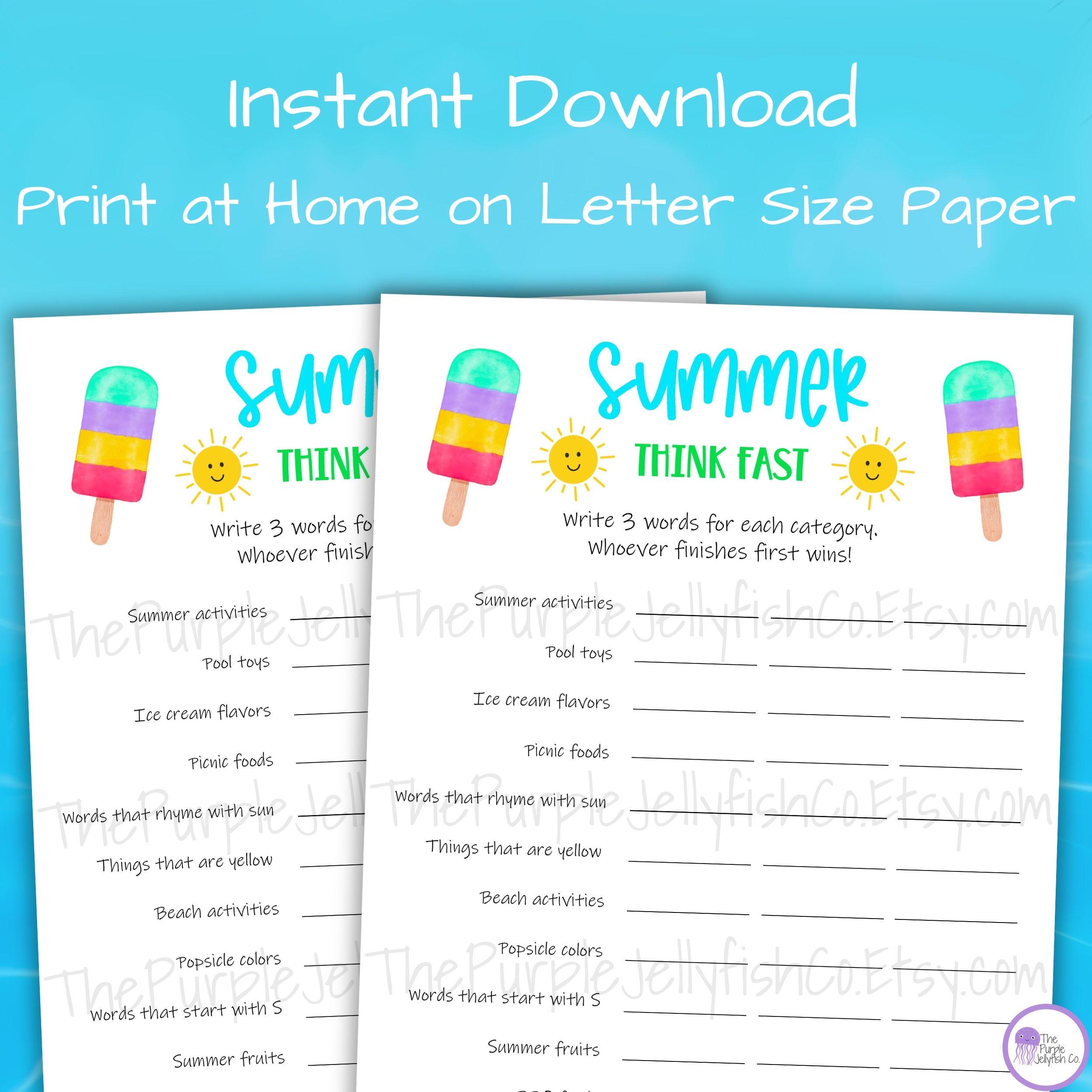 Summer Think Fast Game for Kids Teens Adults, Summer Party Idea, End of ...