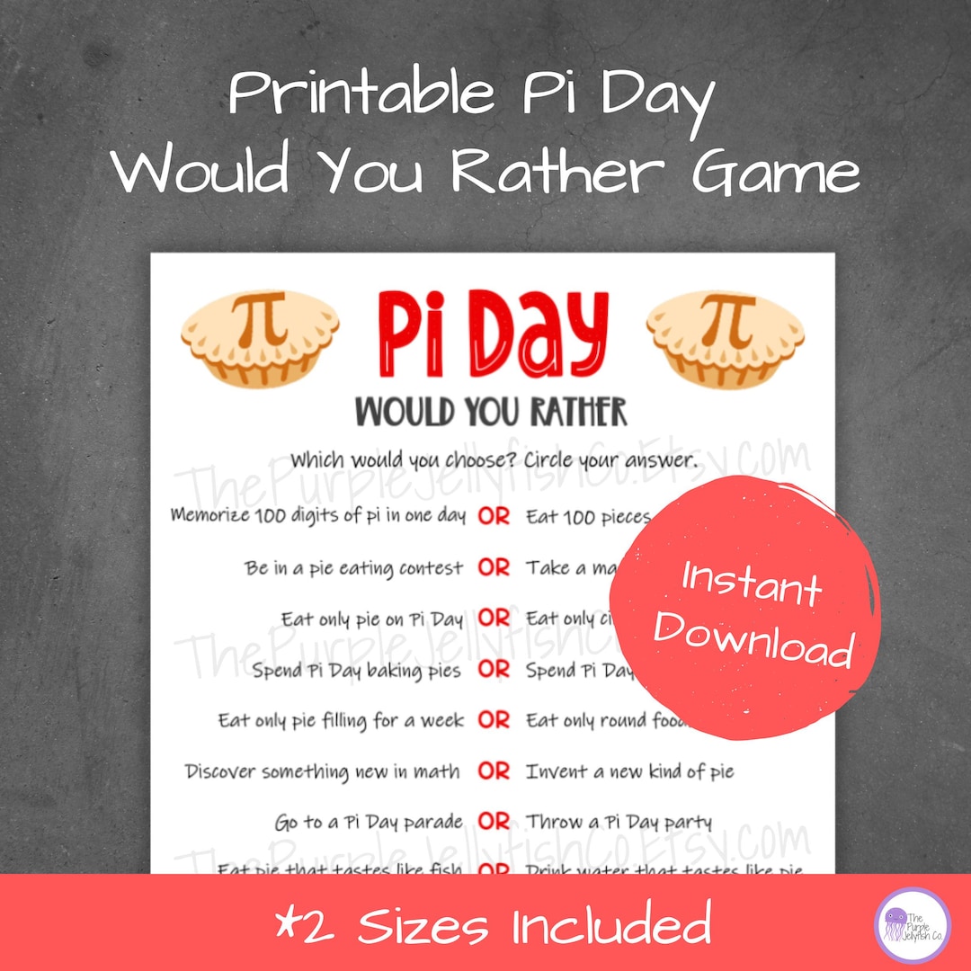 Pi Day Would You Rather Game, Pi Day Party Game Printable, Math Pie Day ...