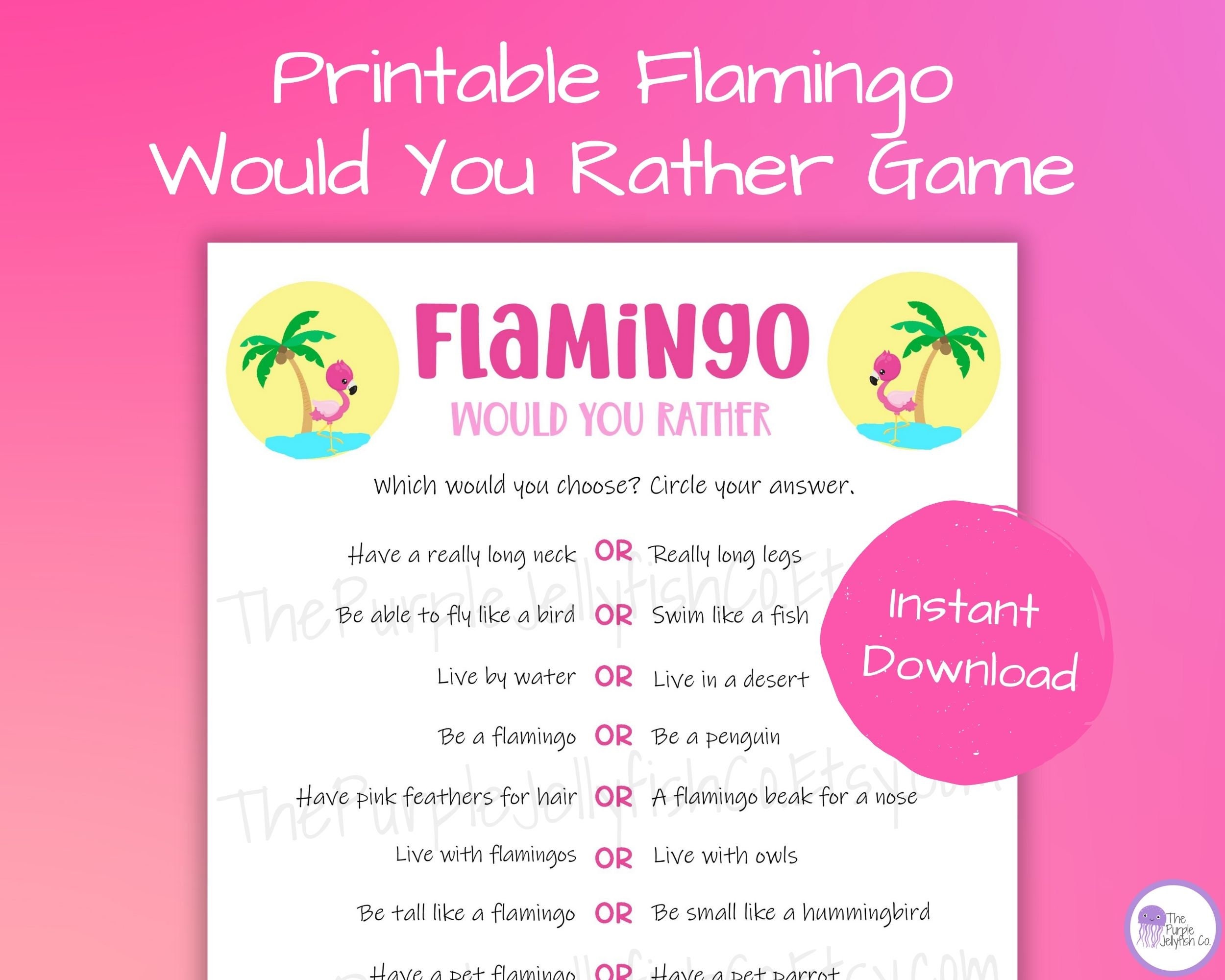 Flamingo Theme Would You Rather Questions, This or That Game Printable ...