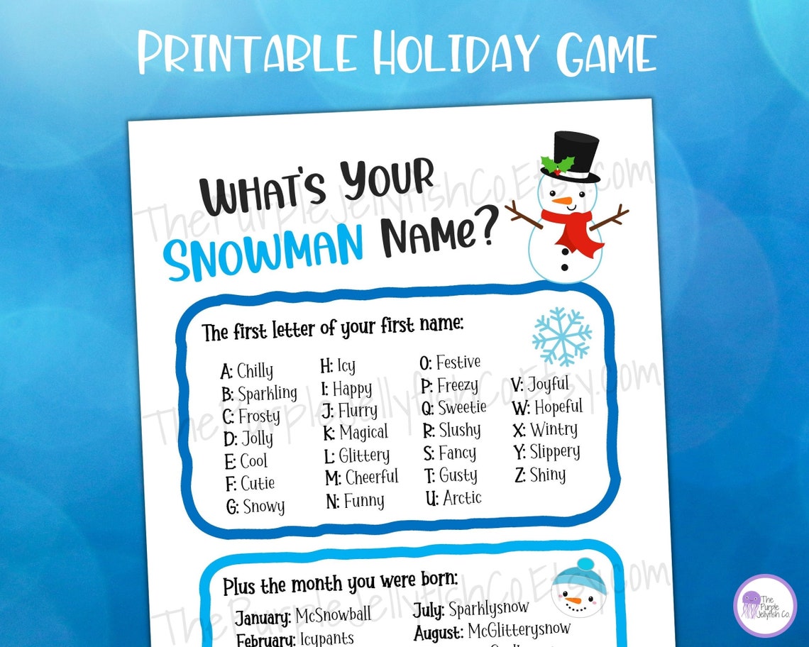 Snowman Name Game Fun Winter Game for Kids Printable Holiday - Etsy