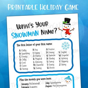 Snowman Name Game, Fun Winter Game for Kids, Printable Holiday Party ...
