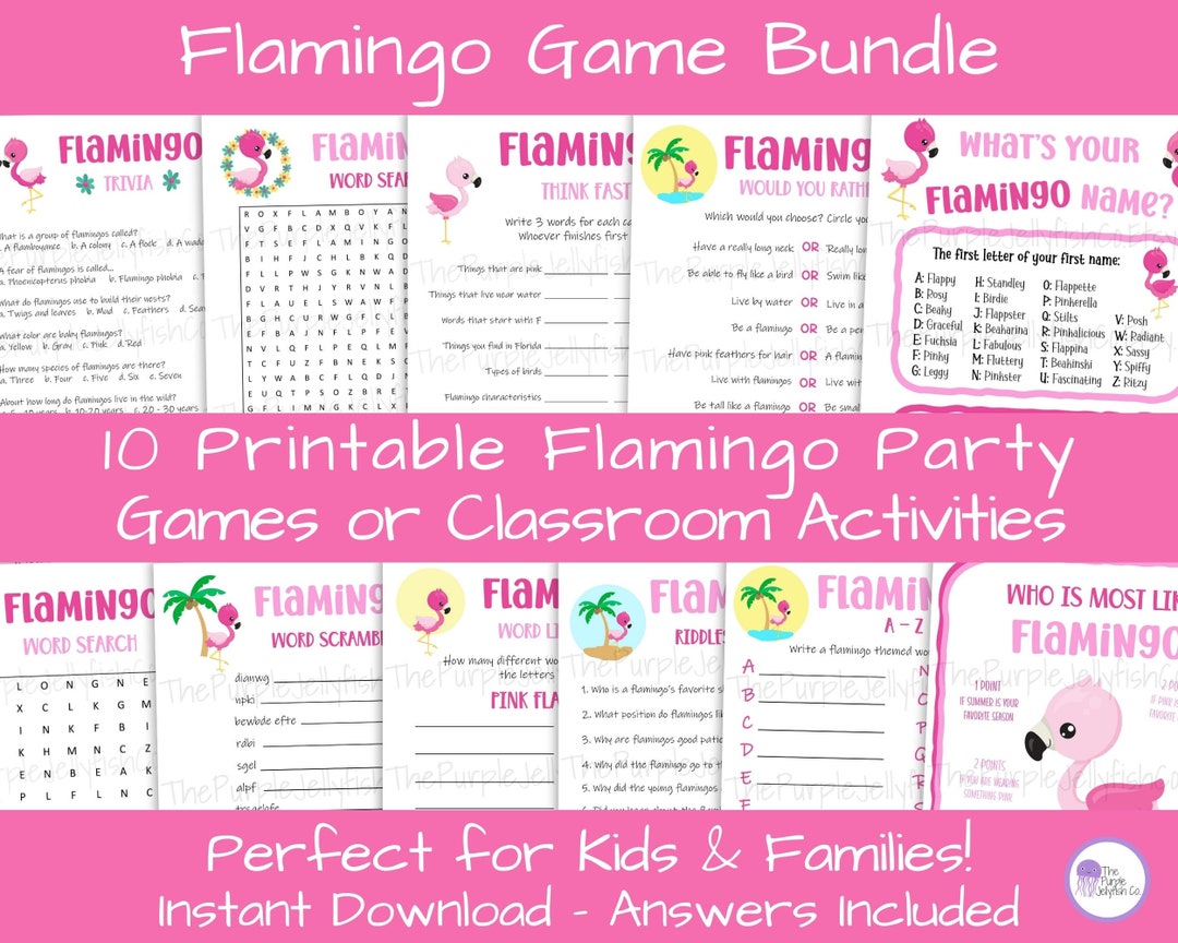Flamingo Games for Kids & Adults, Flamingo Party Printable Activities ...