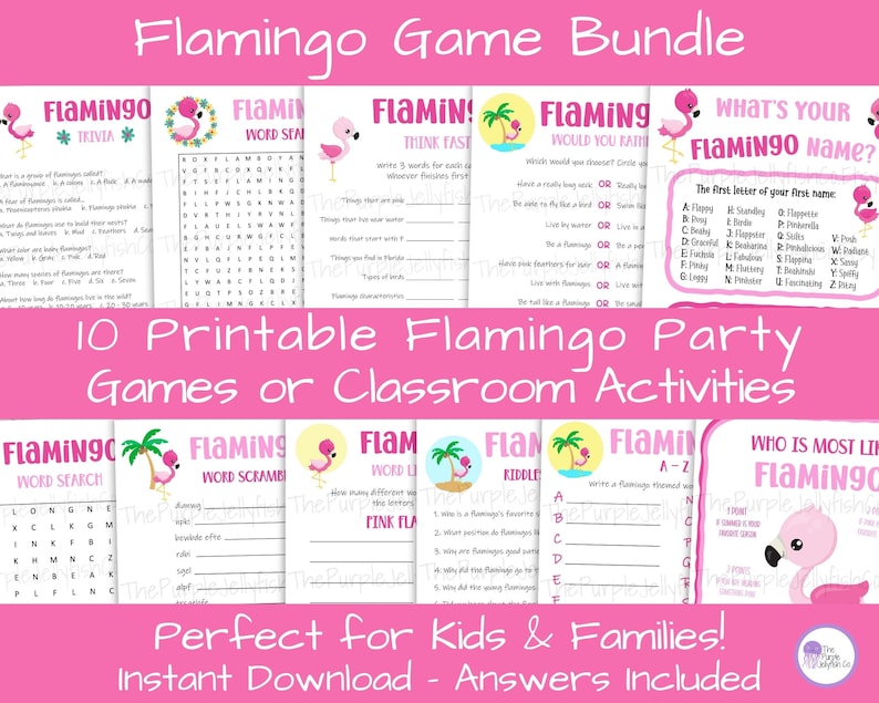 Flamingo Games for Kids & Adults, Flamingo Party Printable Activities ...