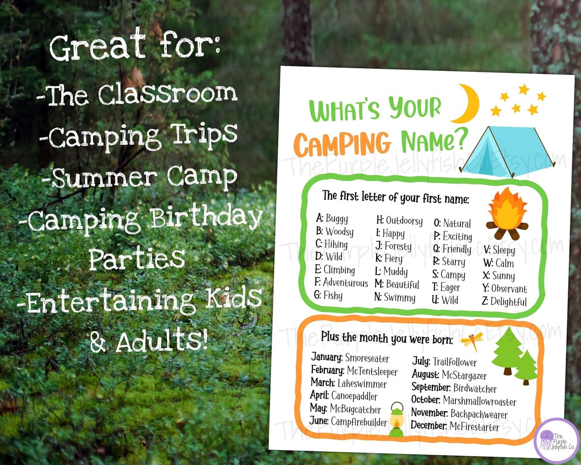 Camping Name Sign & Name Tags Camping Birthday Party Decor - Etsy