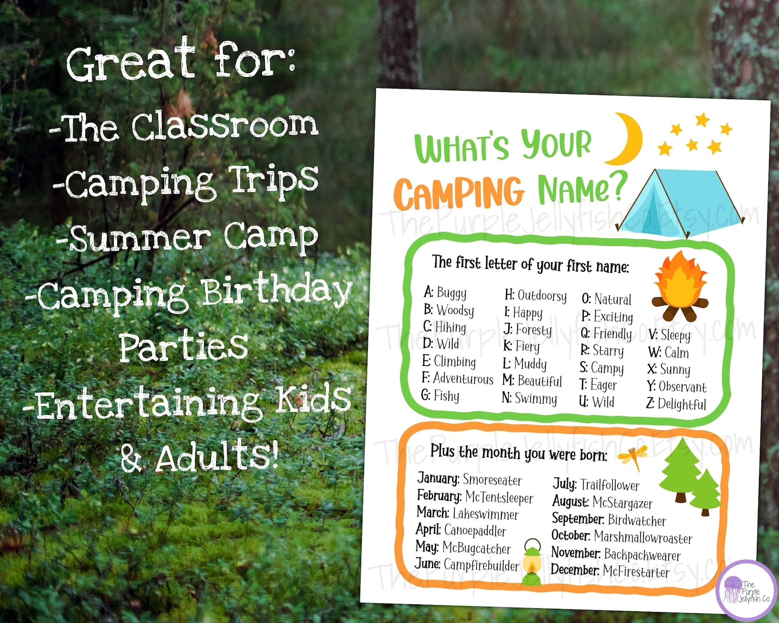 Camping Name Sign & Name Tags, Camping Birthday Party Decor, Summer ...