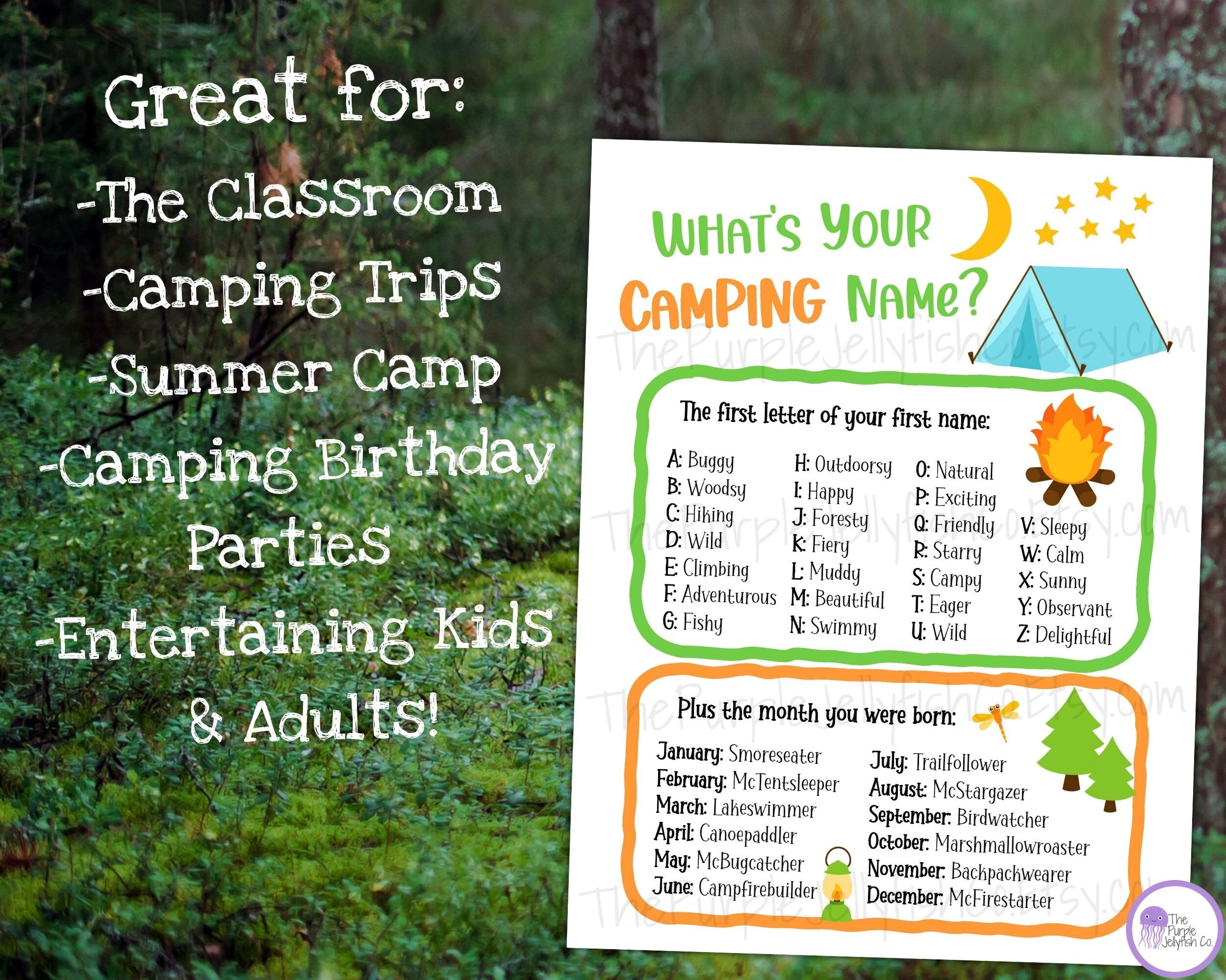 Camping Name Sign & Name Tags, Camping Birthday Party Decor, Summer ...
