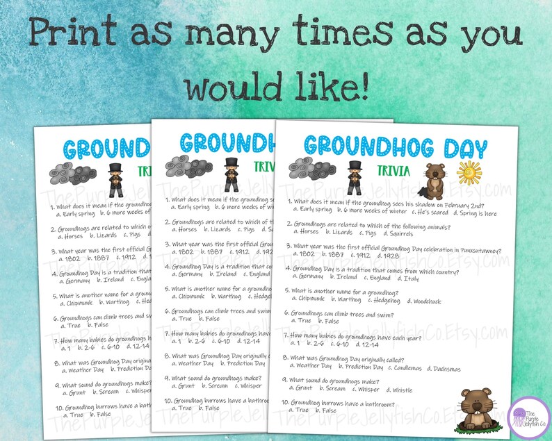 Groundhog Day Trivia Game, Printable Groundhog Day Game for Kids ...