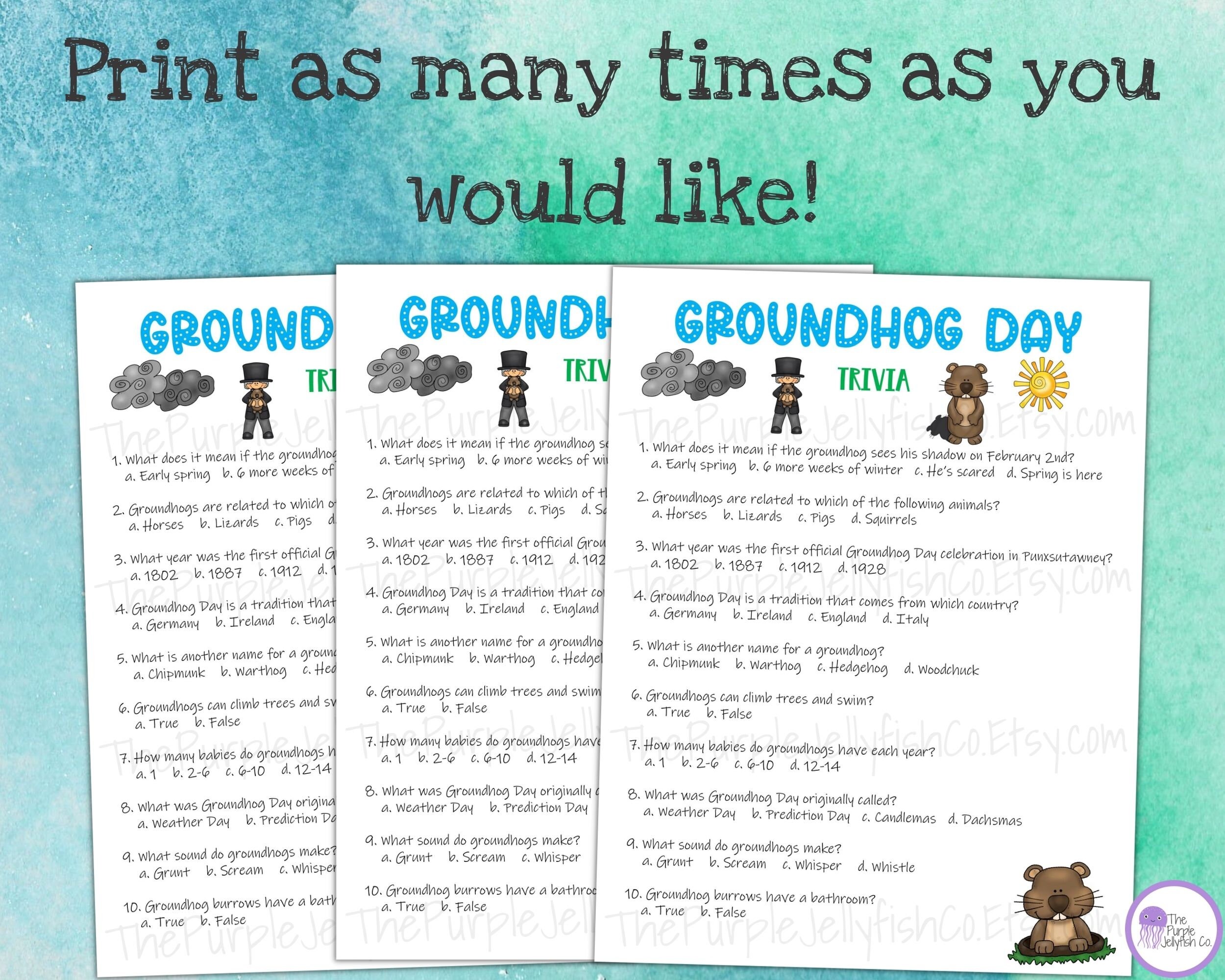 Groundhog Day Trivia Game, Printable Groundhog Day Game for Kids ...