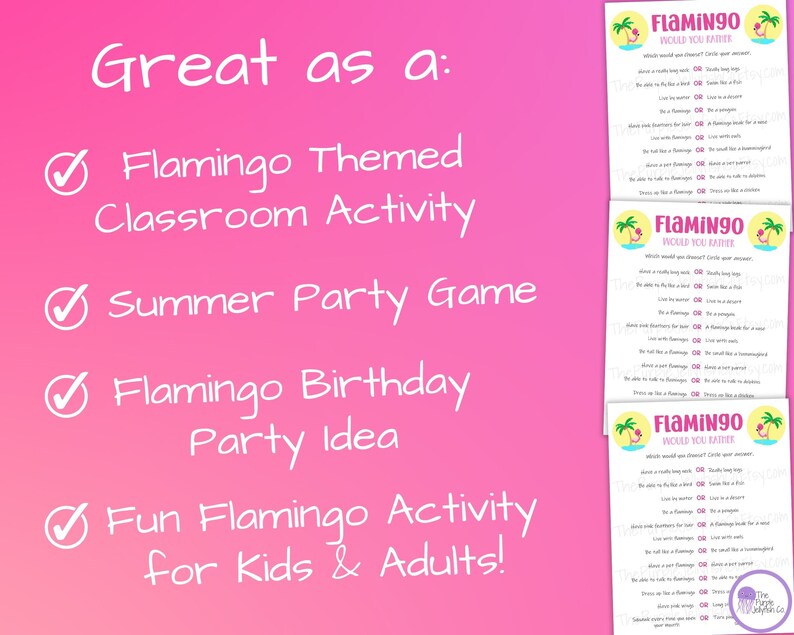 Flamingo Theme Would You Rather Questions, This or That Game Printable ...