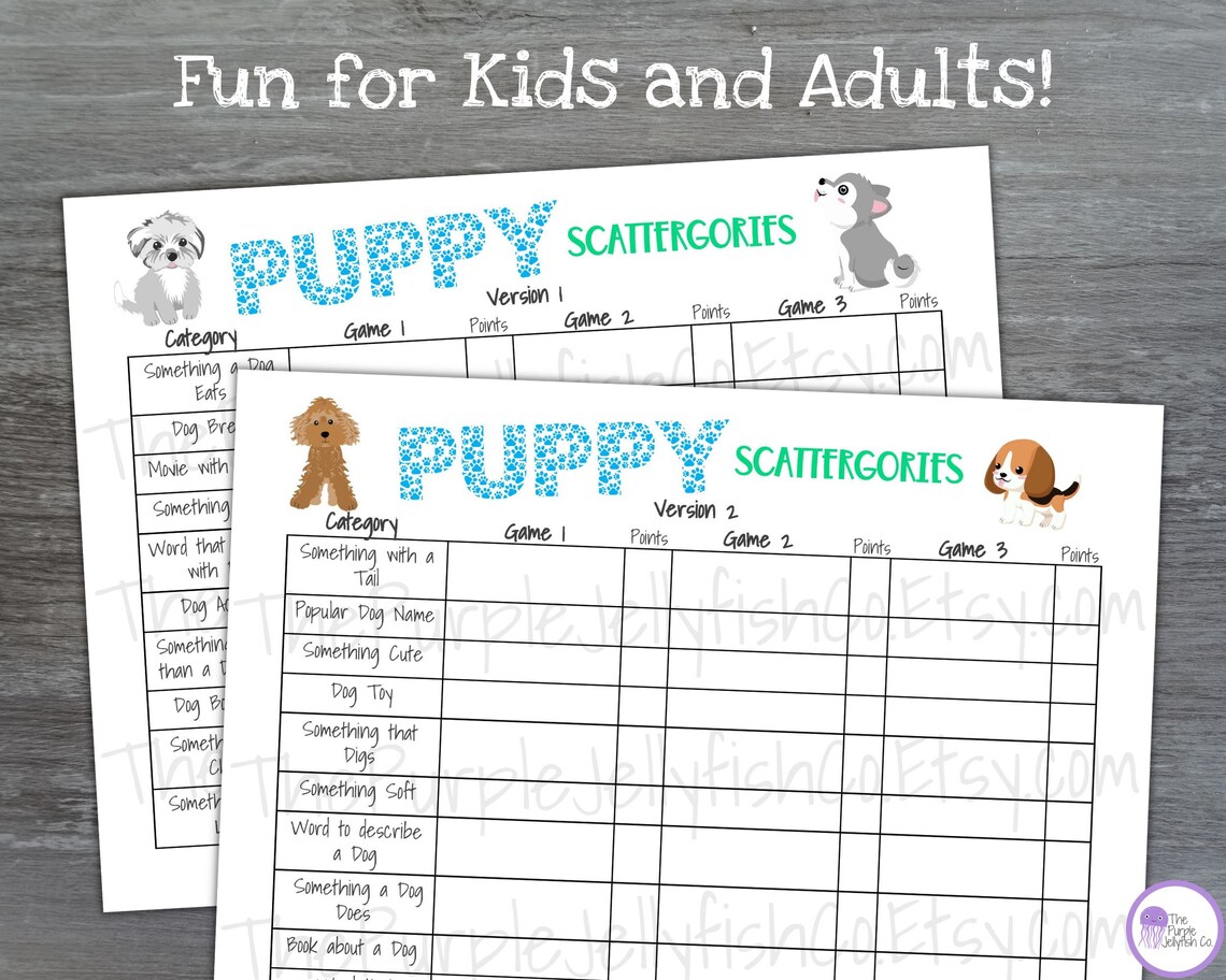 Puppy Scattergories Printable Puppy Party Game Dog Birthday - Etsy