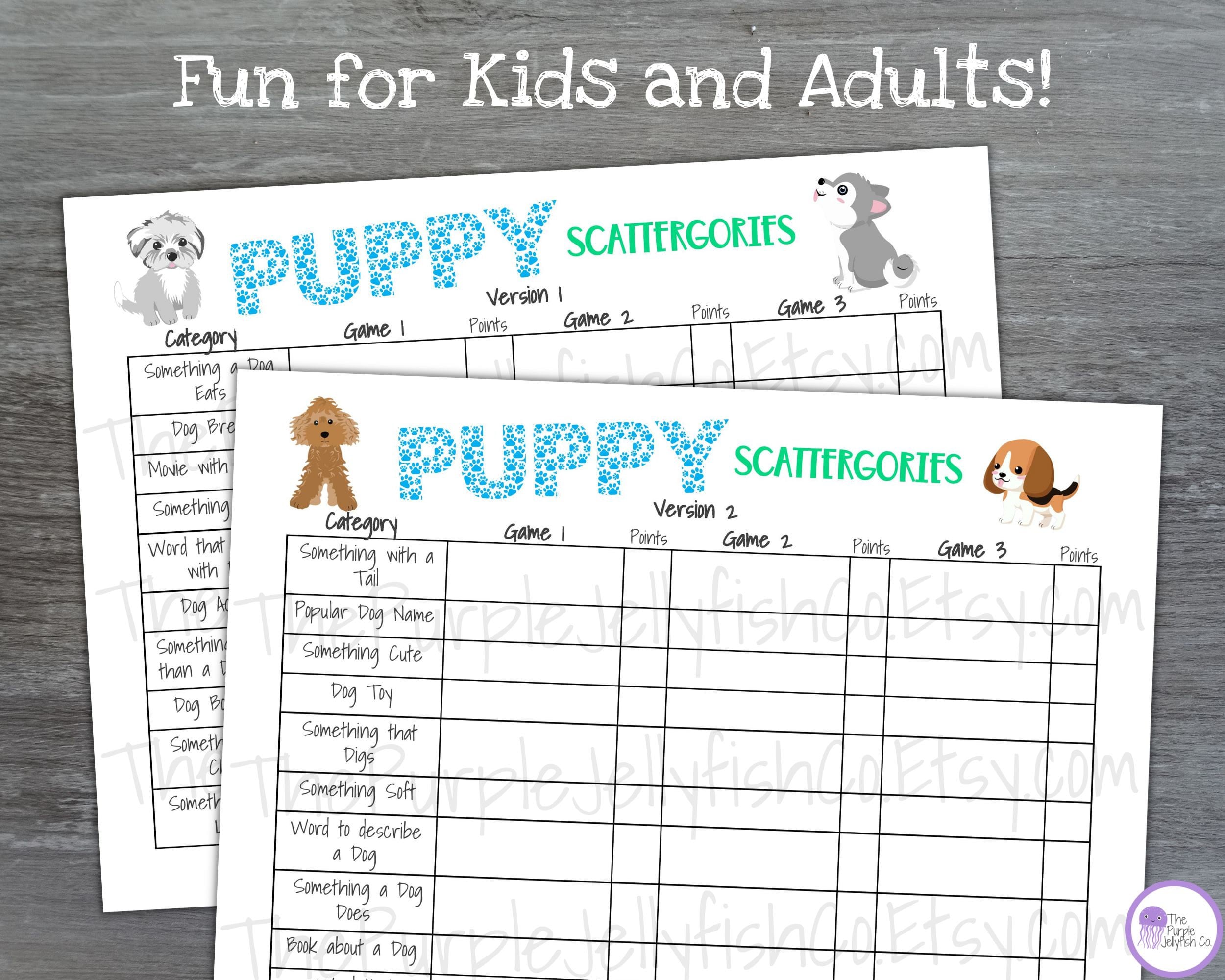 Puppy Scattergories Printable, Puppy Party Game, Dog Birthday, Puppy ...