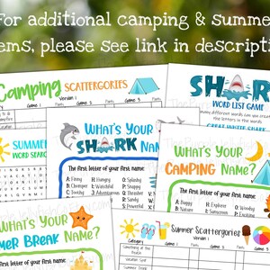 Camping Think Fast Game, Camping Party Game Printable Camping Themed ...