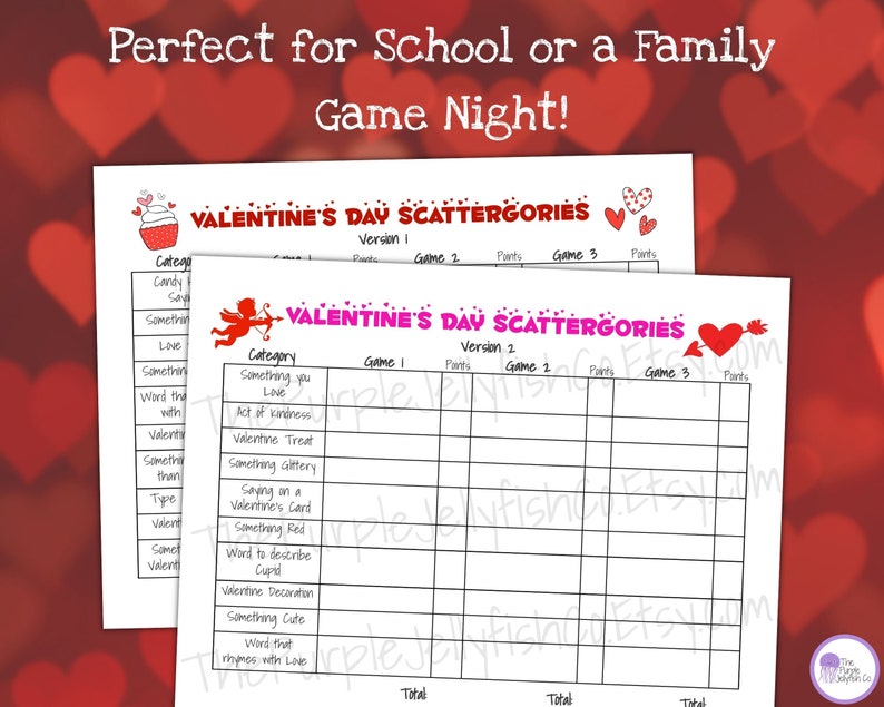 Valentines Scattergories Game, Printable Valentine's Day Game for Kids ...