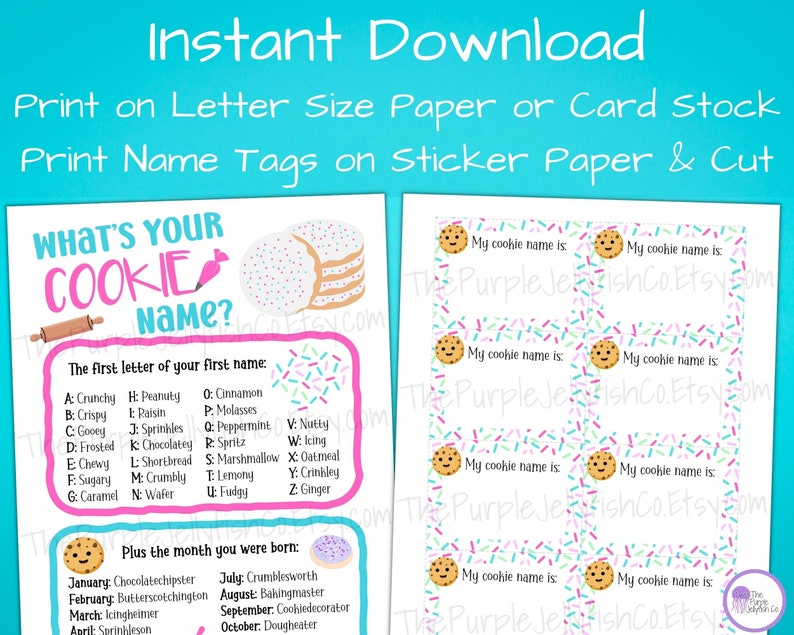 What's Your Cookie Name Game Sign and Name Tags, Cookies and Milk ...