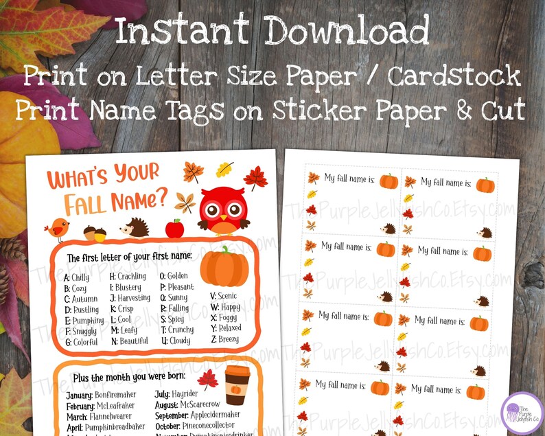 What's Your Fall Name Game Printable Fall Party Idea, Funny Fall Game ...