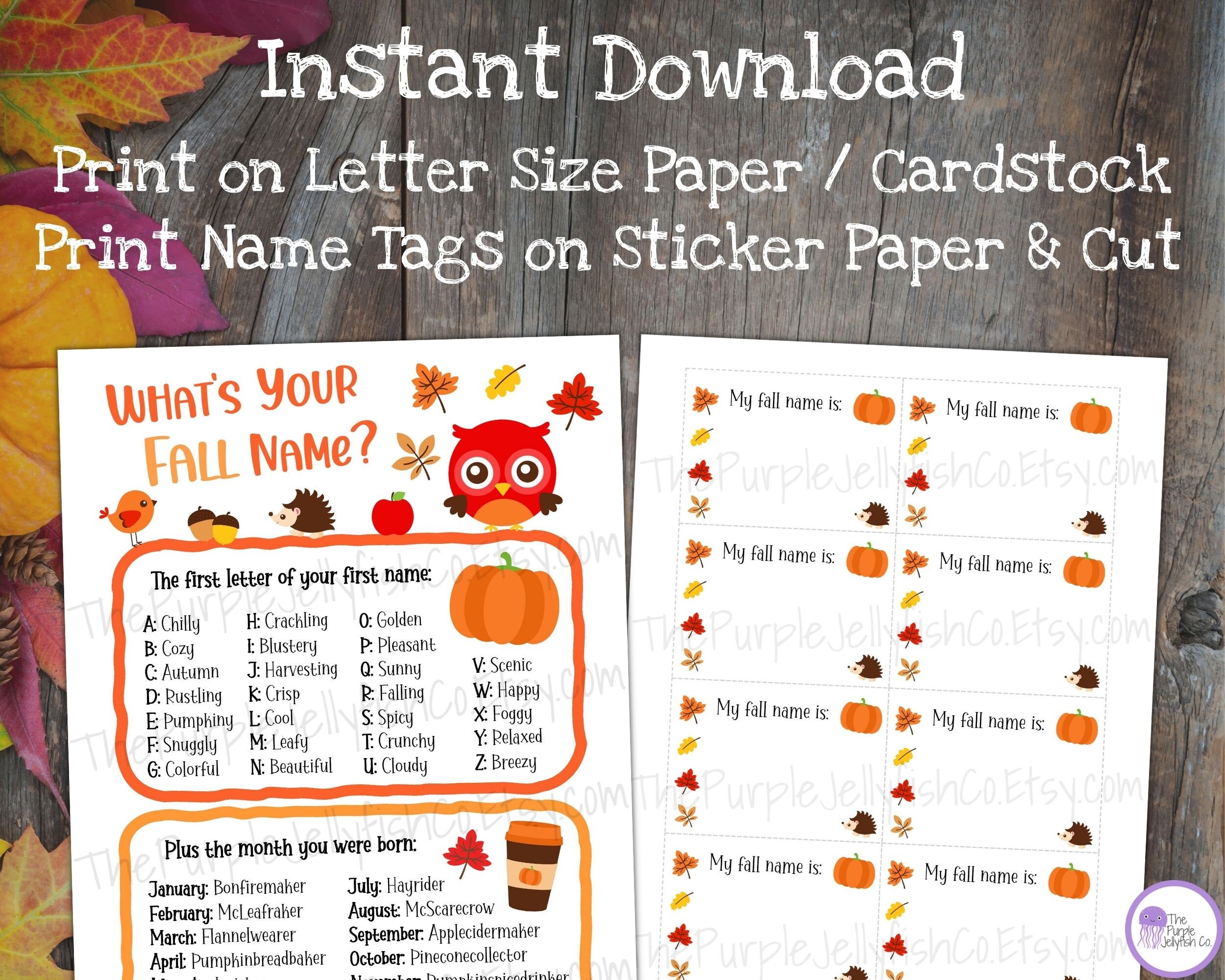 What's Your Fall Name Game Printable Fall Party Idea, Funny Fall Game ...